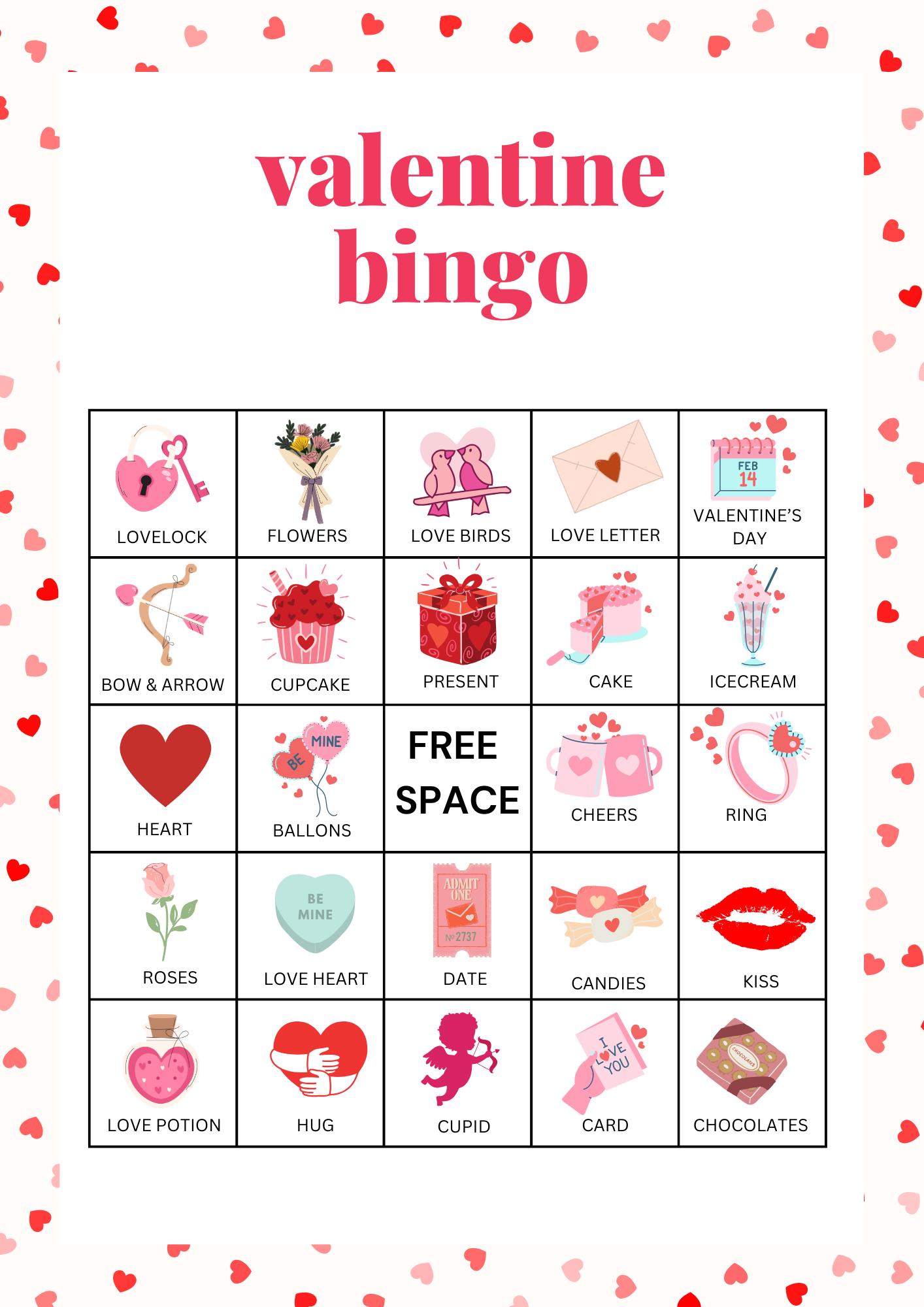Valentines Bingo Game for Kids. Valentines Day Game, Love Game ...