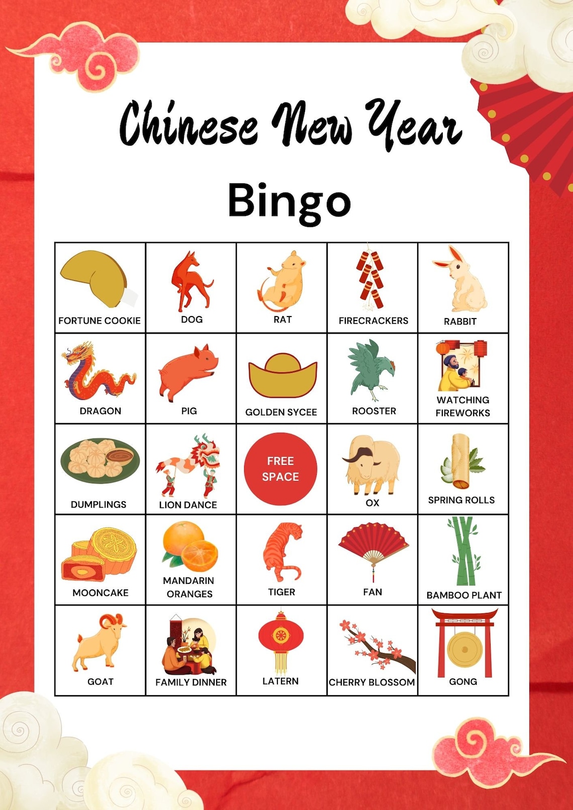 Chinese New Year 2025 Bingo, 20 Lunar New Year Bingo Cards, Party Game ...