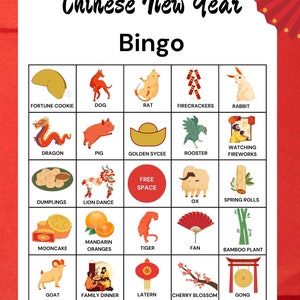 Chinese New Year 2025 Bingo, 20 Lunar New Year Bingo Cards, Party Game ...