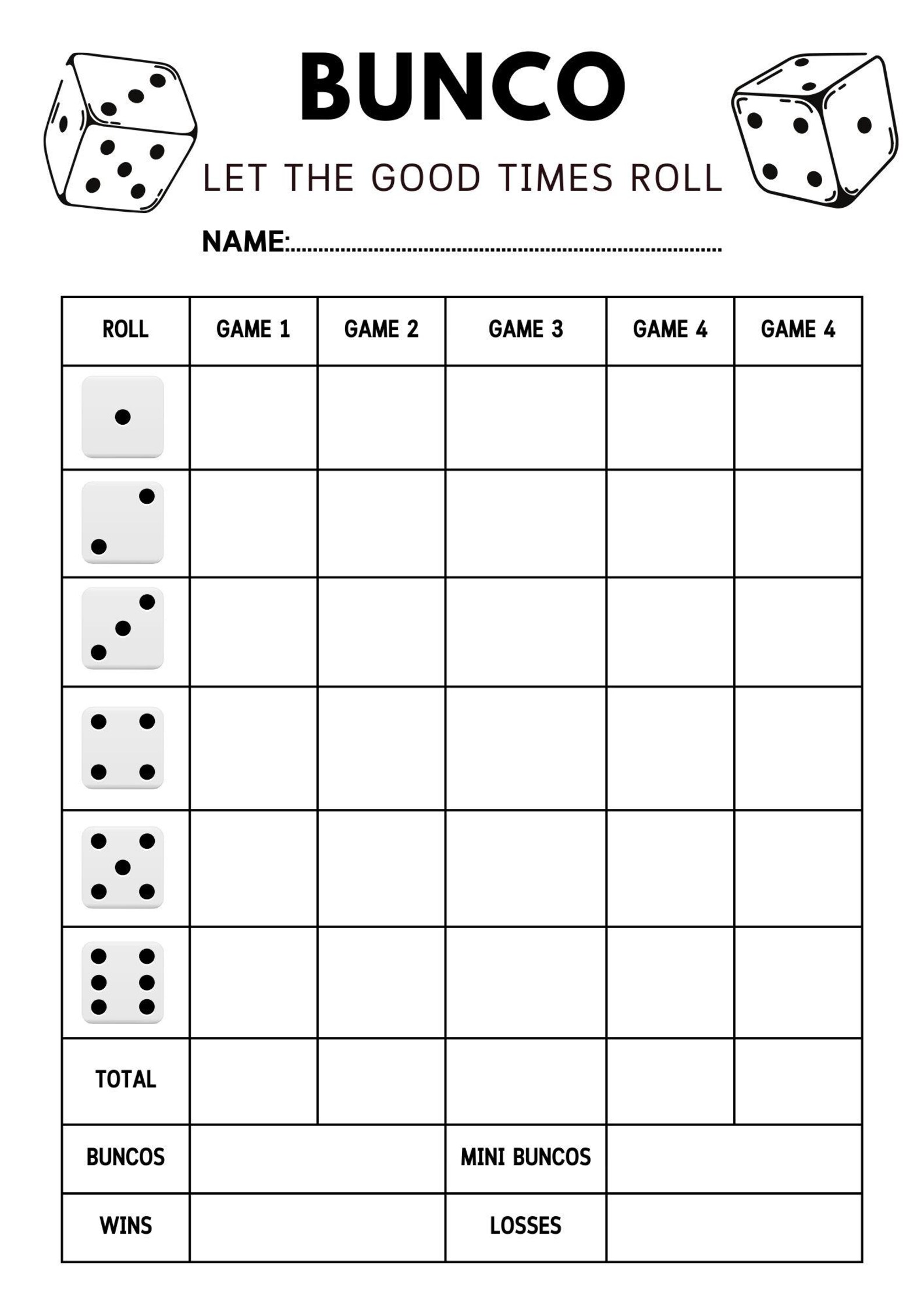 Bunco Game Score Sheets, Bunco Tally Sheets, Bunco Game, Printable ...