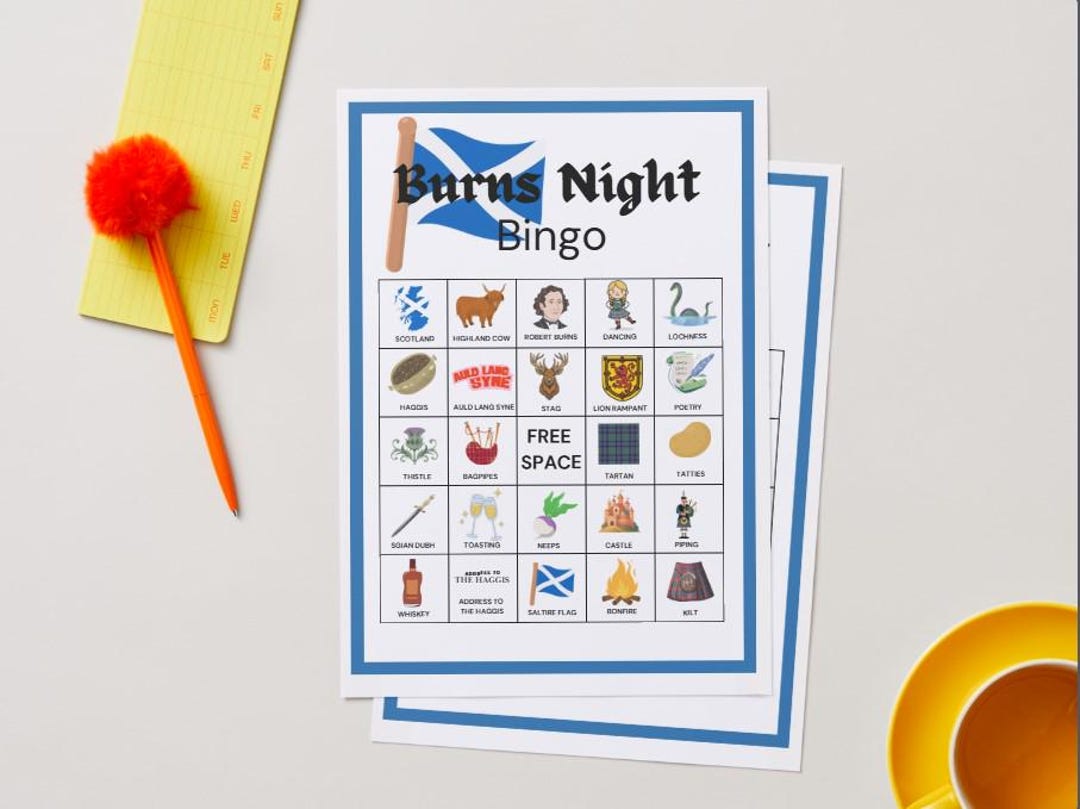 Burns Night Bingo, Scottish Game, 20 Printable Cards (digital Download ...