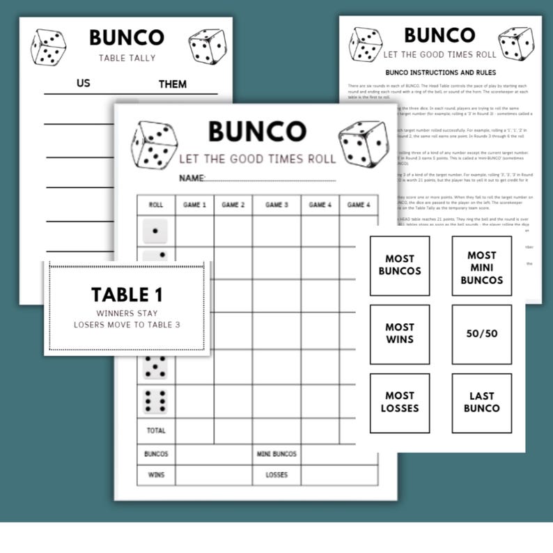 Bunco Game Score Sheets, Bunco Tally Sheets, Bunco Game, Printable ...