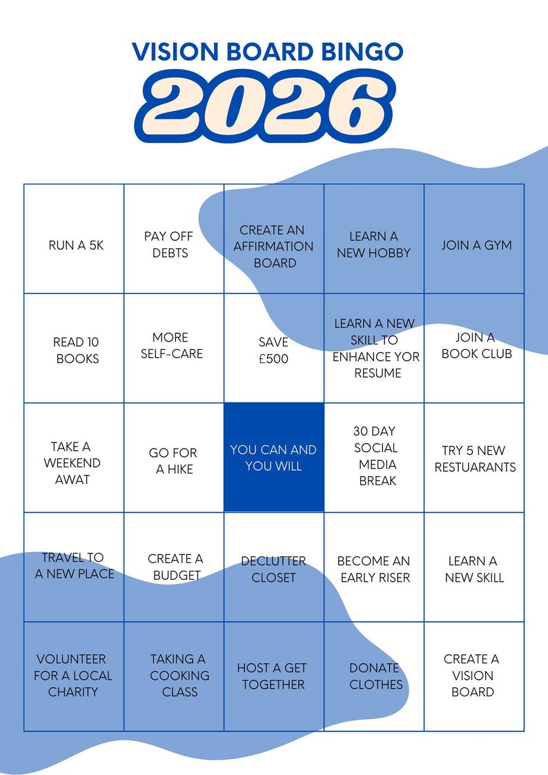 Vision Board Bingo | 2026 Vision Board Bingo Template | Digital ...