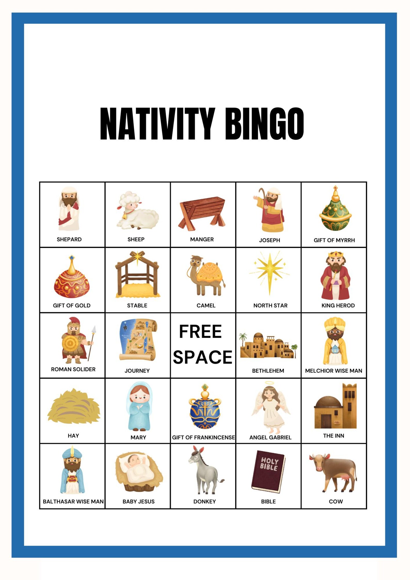 Nativity Bingo, Nativity Story, Christmas Story Bingo, Bible Bingo ...