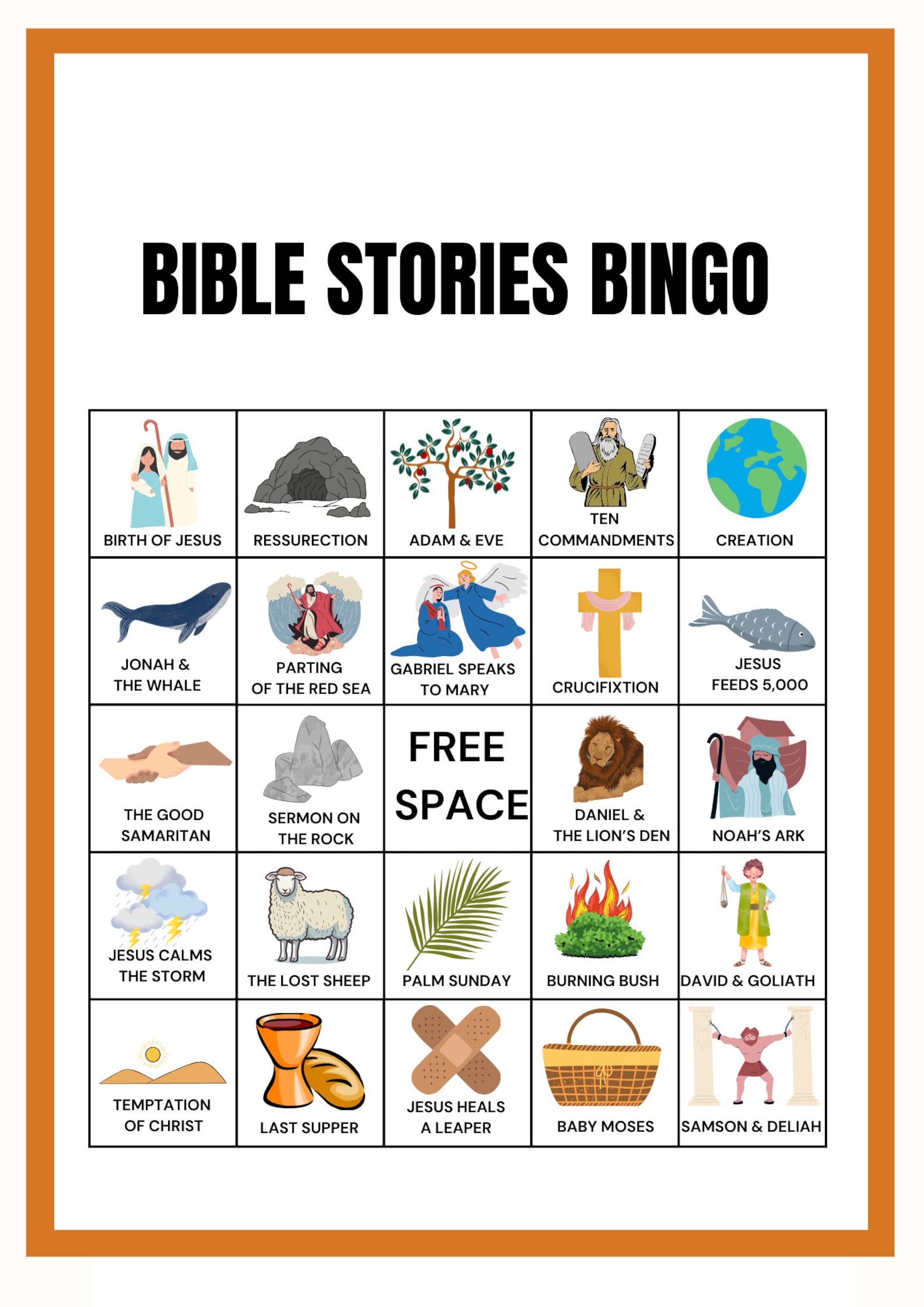 Bible Stories Bingo Game: 20 Printable Cards (PDF) - Etsy
