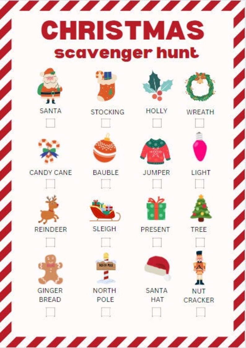 Christmas Picture Scavenger Hunt Game | Kids Classroom Party (printable ...