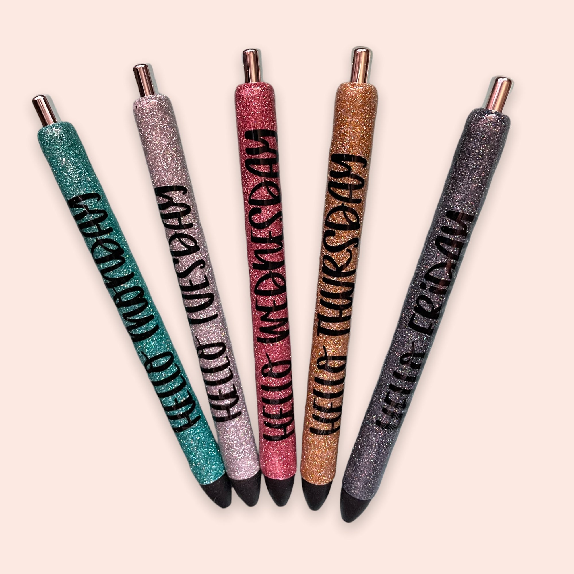Days of the Week Pen Set, Quotes for Office, Hello, Epoxy and Glitter ...