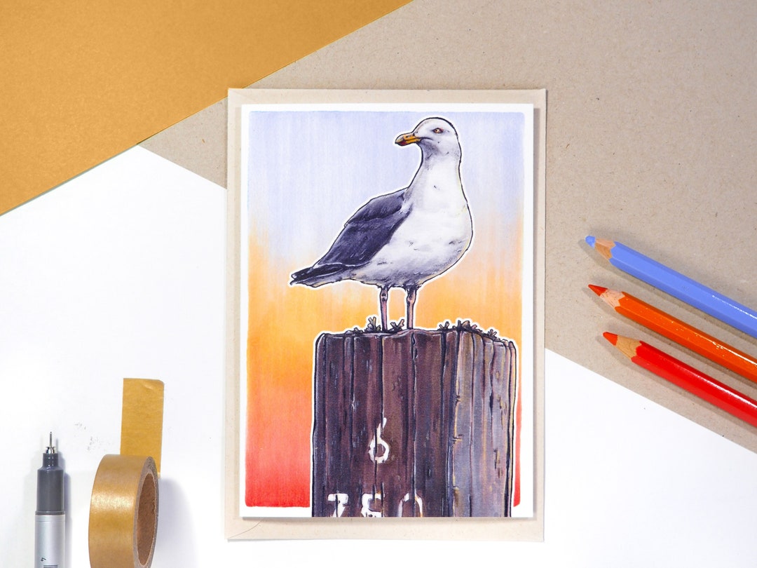 Illustrated 'gull' Greeting Card With Envelope | Gevouwen Wenskaart Met ...