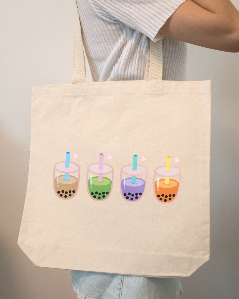 Boba Milk Tea Tote Bag | Classic, Matcha, Taro, Thai Flavors - Etsy