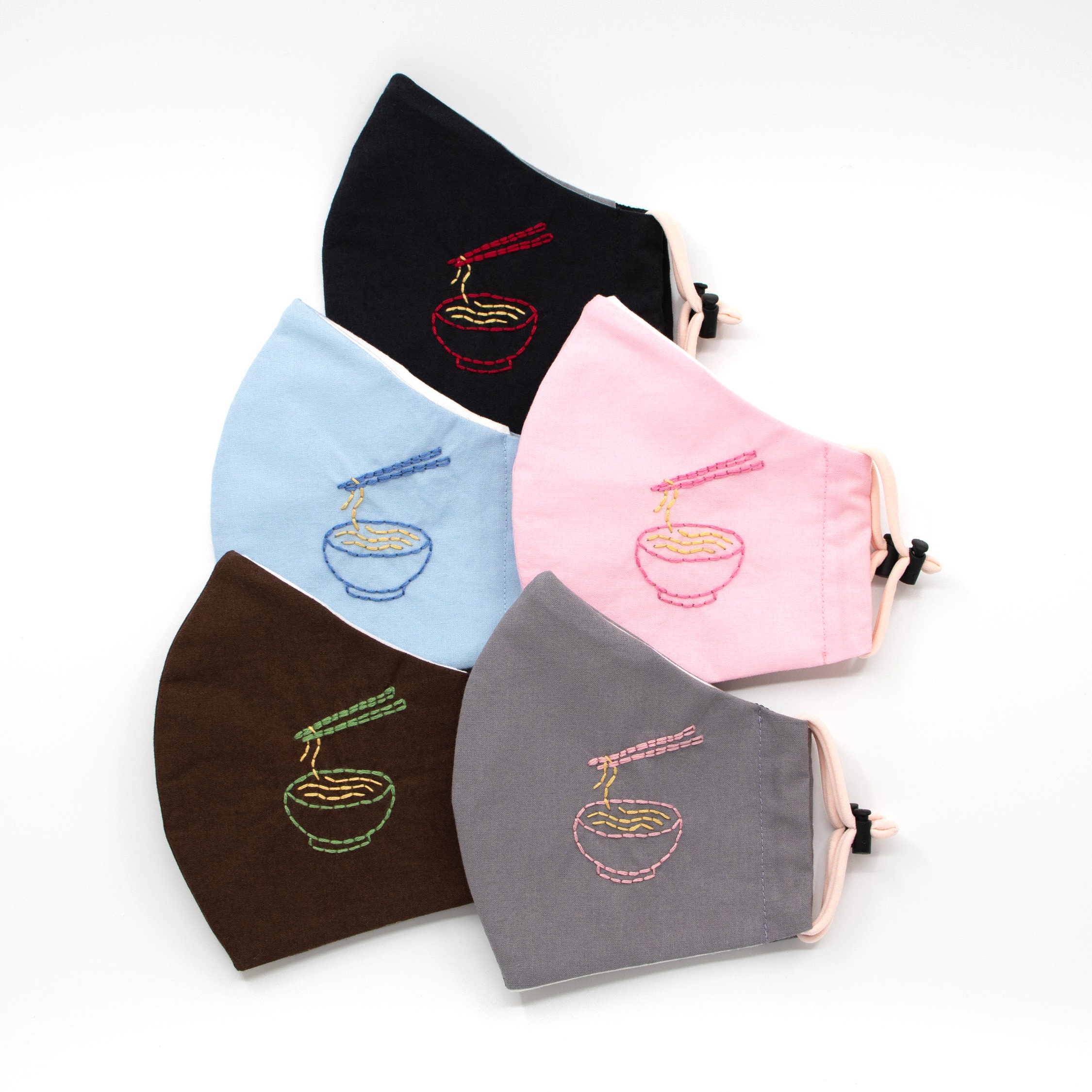 Hand-Embroidered Ramen Noodles Face Mask, 100% Cotton with Filter ...