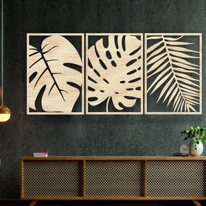 Palm Leaf Wall Art, Leaves Wood Wall Art, Modern Large Palm Leaves 3 ...