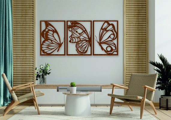 Butterflies Wall Art Set of 3 Butterflies Wooden Panel - Etsy