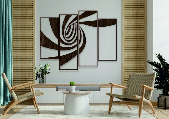 Geometric Wooden Wall Decor Set of 4 Panels Geometric Wood - Etsy