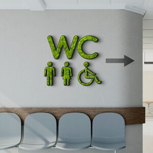 Restroom Door Sign, Wc Moss Sign, Preserved Moss Wc Wall Sign, Toilet ...