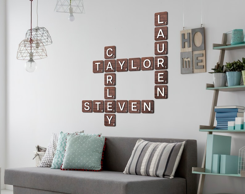Scrabble Wall Tiles, Name Wood Sign, Family Wall Art, Scrabble Wall Art ...