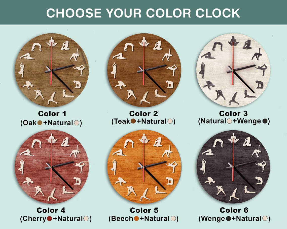 Pilates Wall Clock, Yoga Poses Clock, Stretching Clock, Pilates Yoga ...