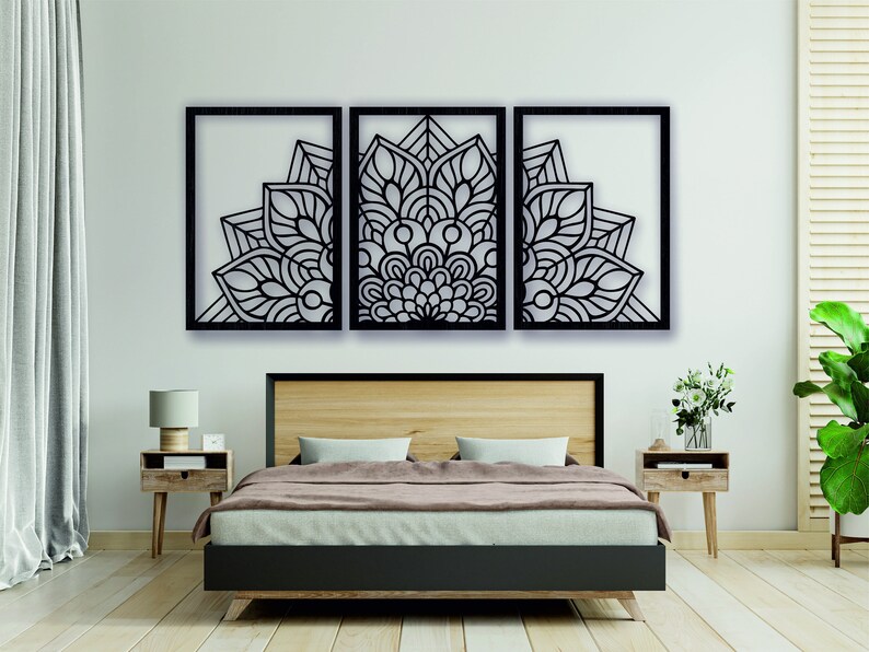 Arte de pared de mandala, arte de pared de madera con flor de loto ...