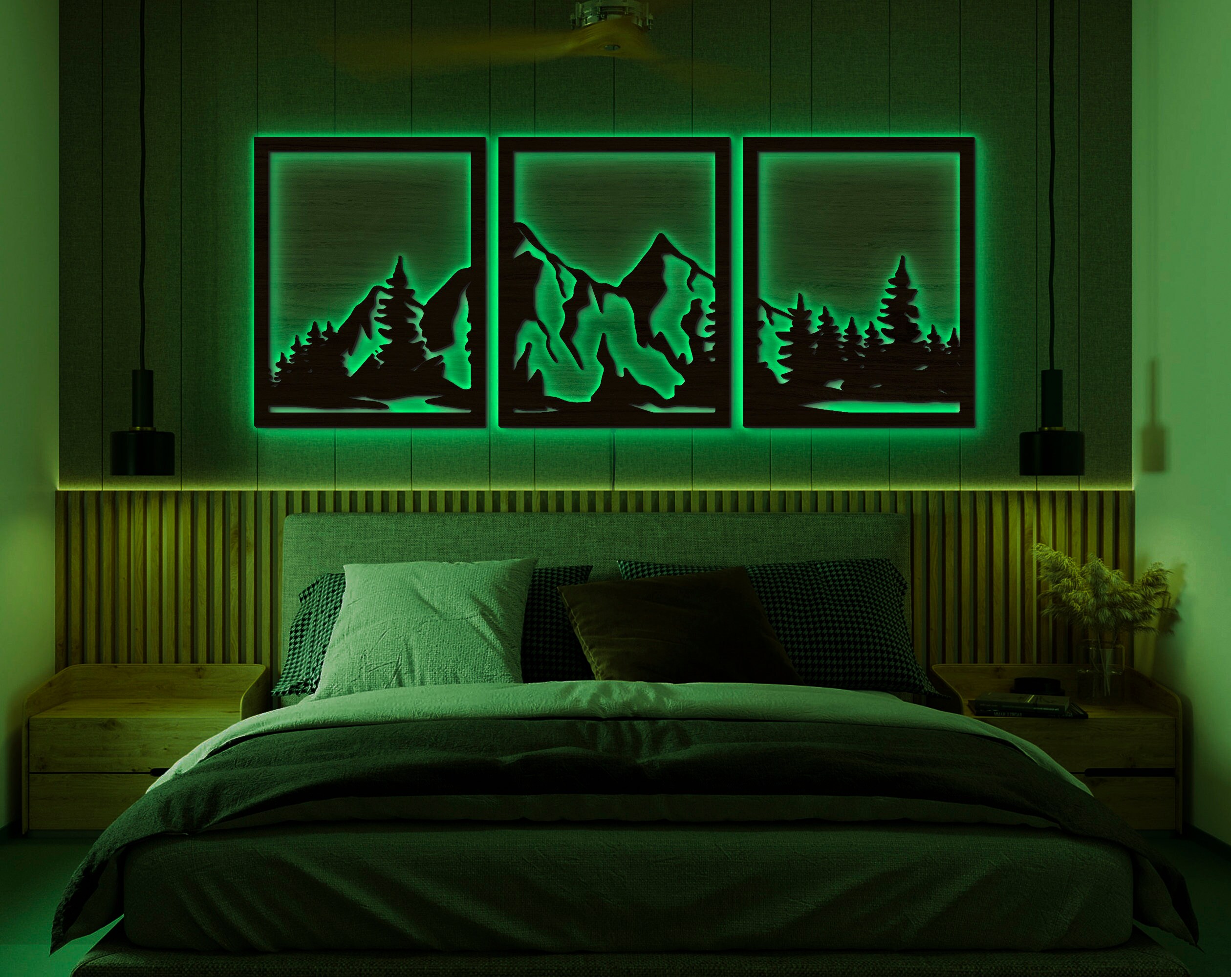 Mountain Wall Art With Led, Geometric Mountains Neon Sign, Mountain ...