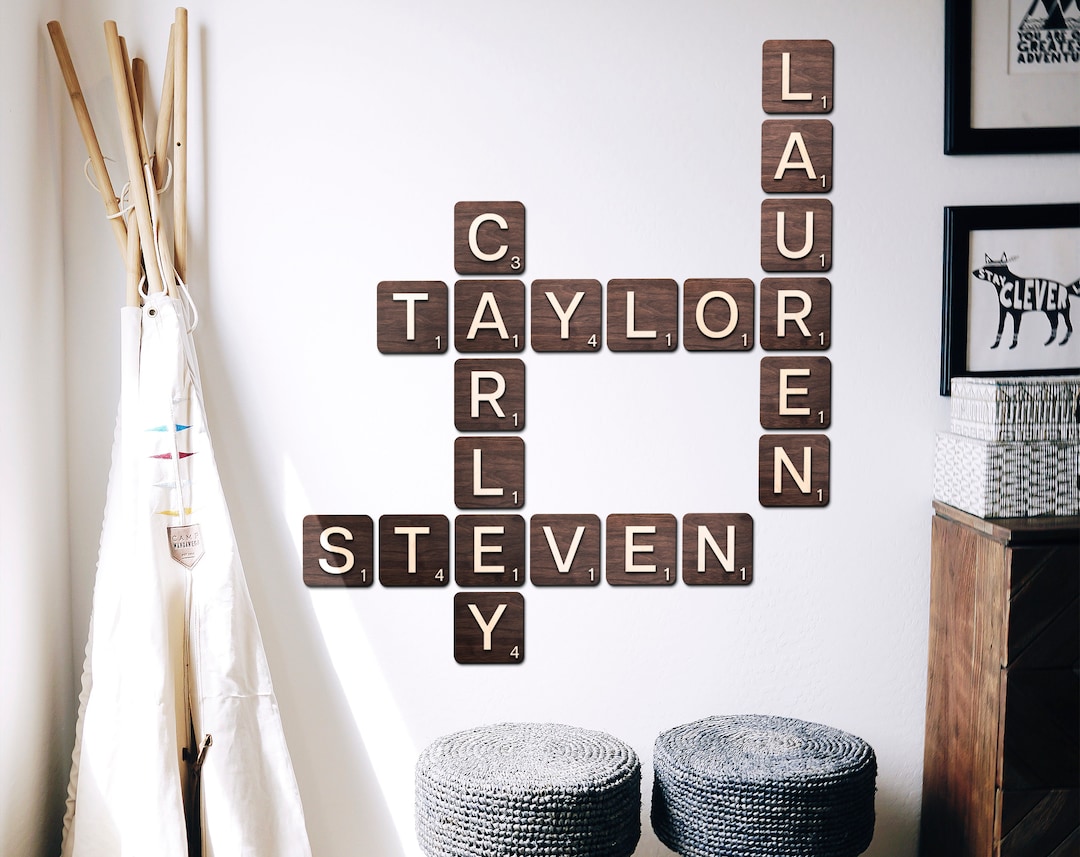 Scrabble Wall Tiles, Name Wood Sign, Family Wall Art, Scrabble Wall Art ...