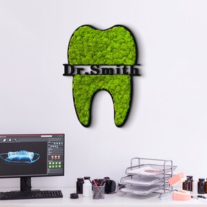 Dental Wall Moss Art, Moss Name Tooth, Dentist Office Sign, Tooth Wall ...