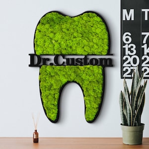 Dental Wall Moss Art, Moss Name Tooth, Dentist Office Sign, Tooth Wall ...