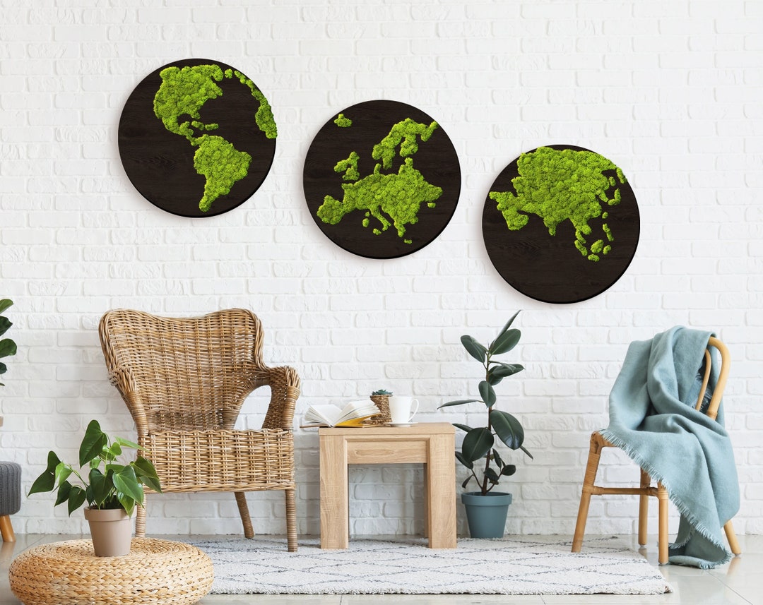 Moss World Map Wall Art, Preserved Moss Wall Art, Moss Wall Map Hanging ...