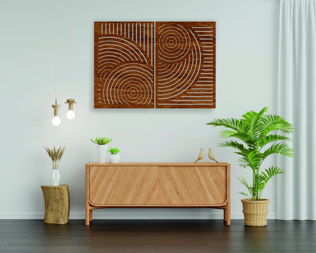 Geometric Wood Wall Art Panel, Geometric Wood Wall Set of 2 Panels ...