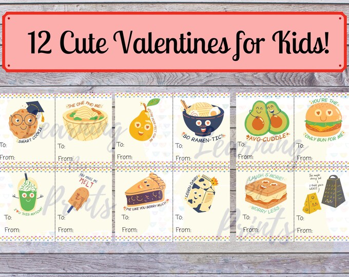 Printable Valentine's Day Card Bundle - 18 Food Pun Cards - Instant ...