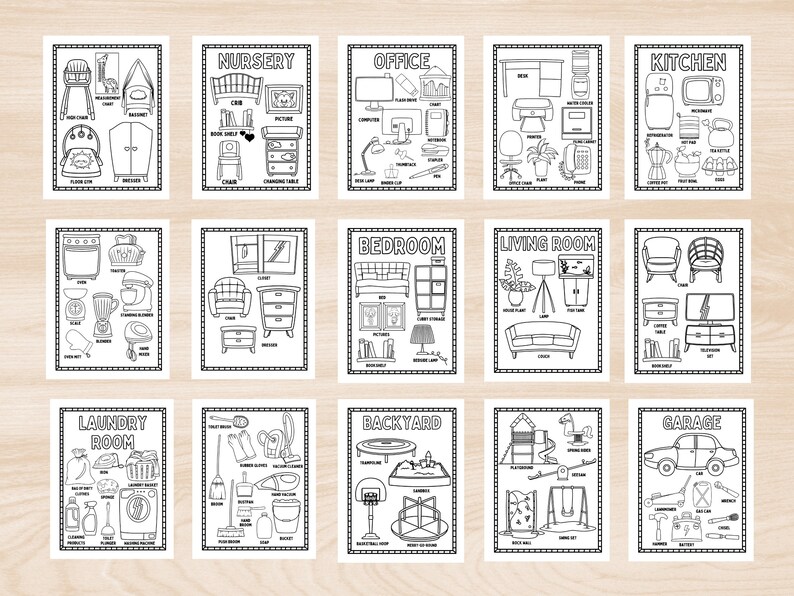 House Vocabulary Coloring Pages for Kids. Educational Coloring Activity ...