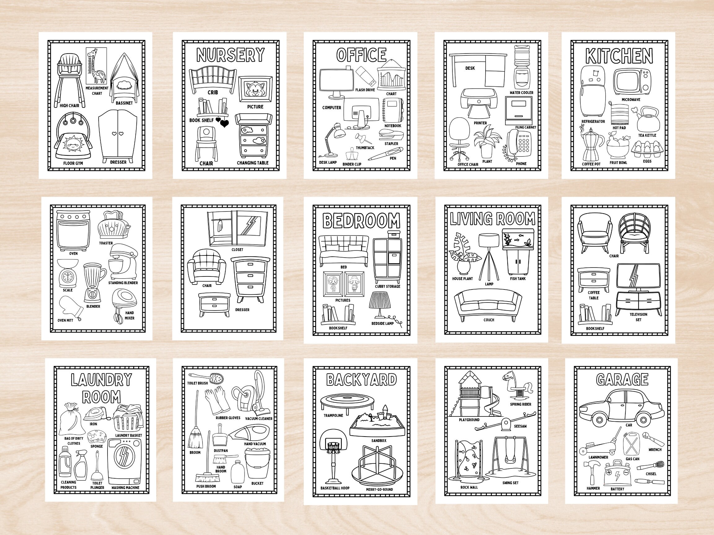 House Vocabulary Coloring Pages for Kids. Educational Coloring Activity ...