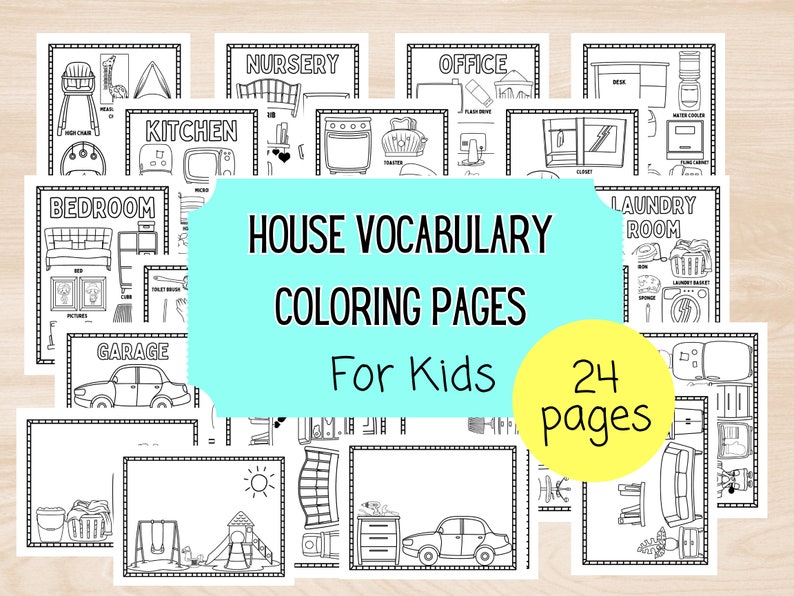 House Vocabulary Coloring Pages for Kids. Educational Coloring Activity ...