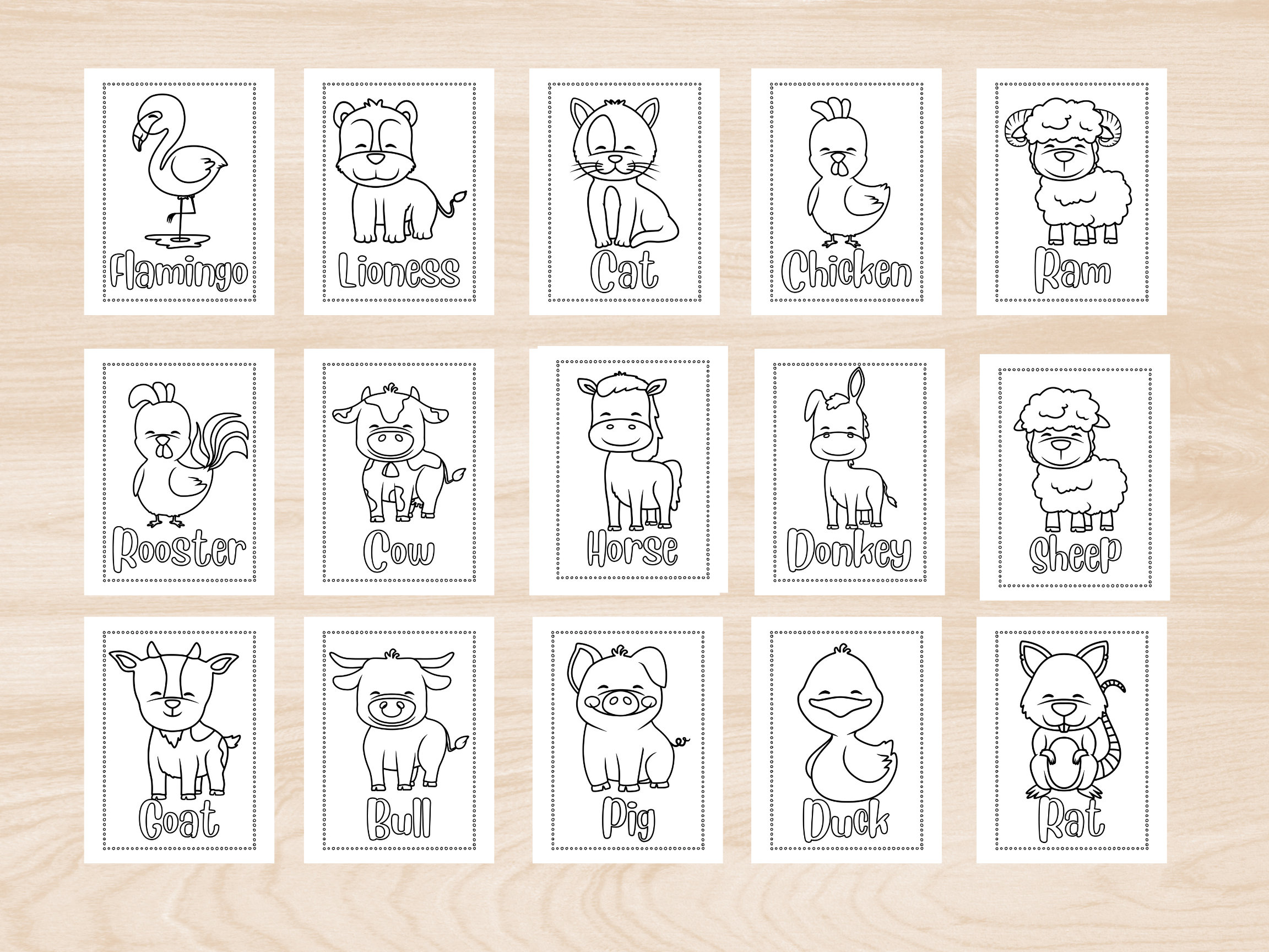 Cute Animal Coloring Page Bundle. Printable Activity for Kids ...