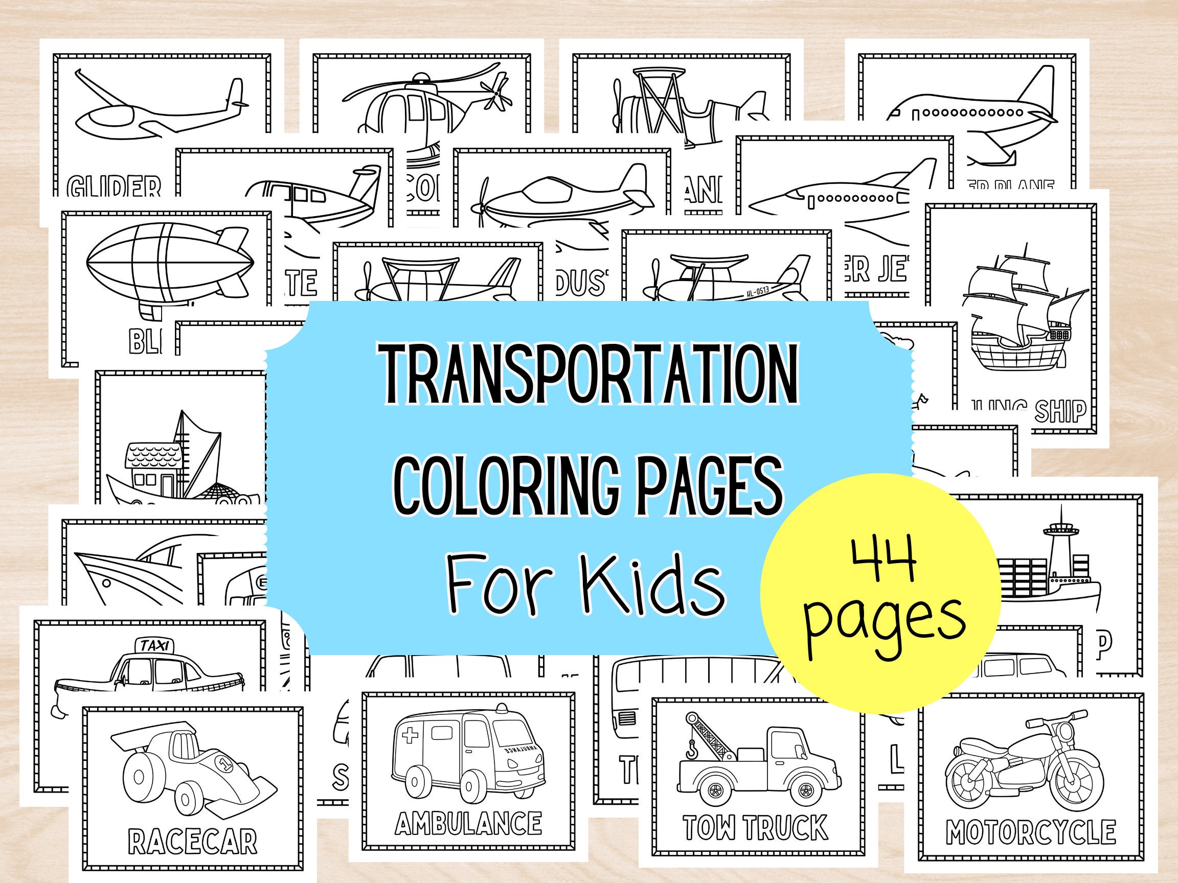 Transportation Coloring Pages. Cars, Trucks, Planes, Boats ...