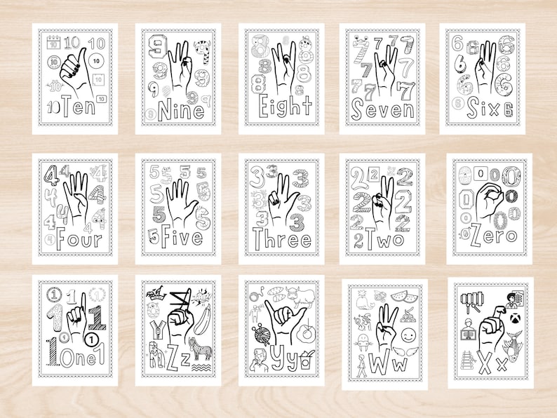 American Sign Language Themed Coloring Page Bundle. Educational ASL ...