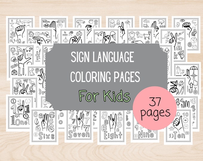 American Sign Language Themed Coloring Page Bundle. Educational ASL ...