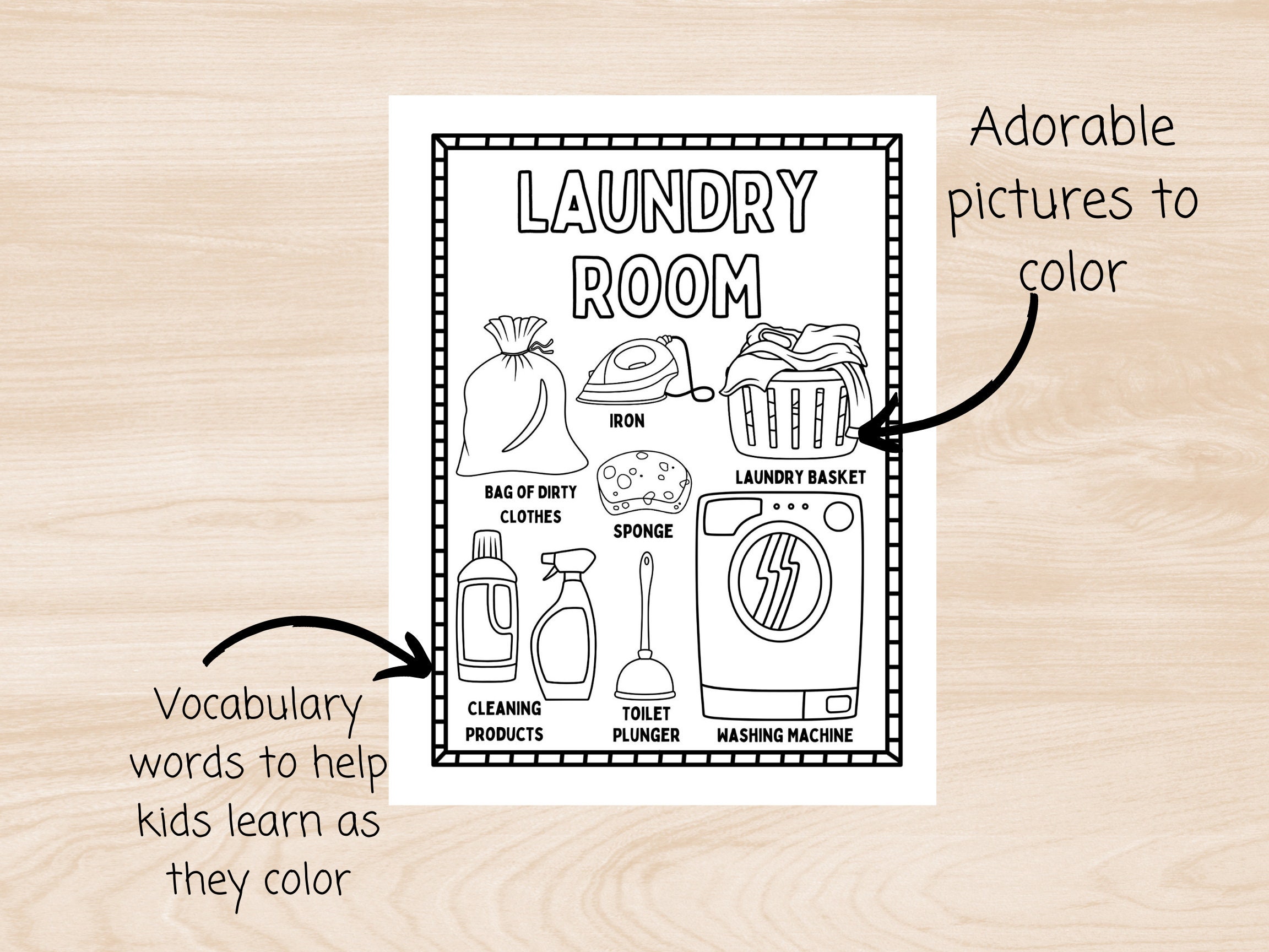 House Vocabulary Coloring Pages for Kids. Educational Coloring Activity ...