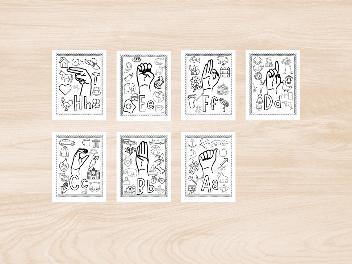 American Sign Language Themed Coloring Page Bundle. Educational ASL ...