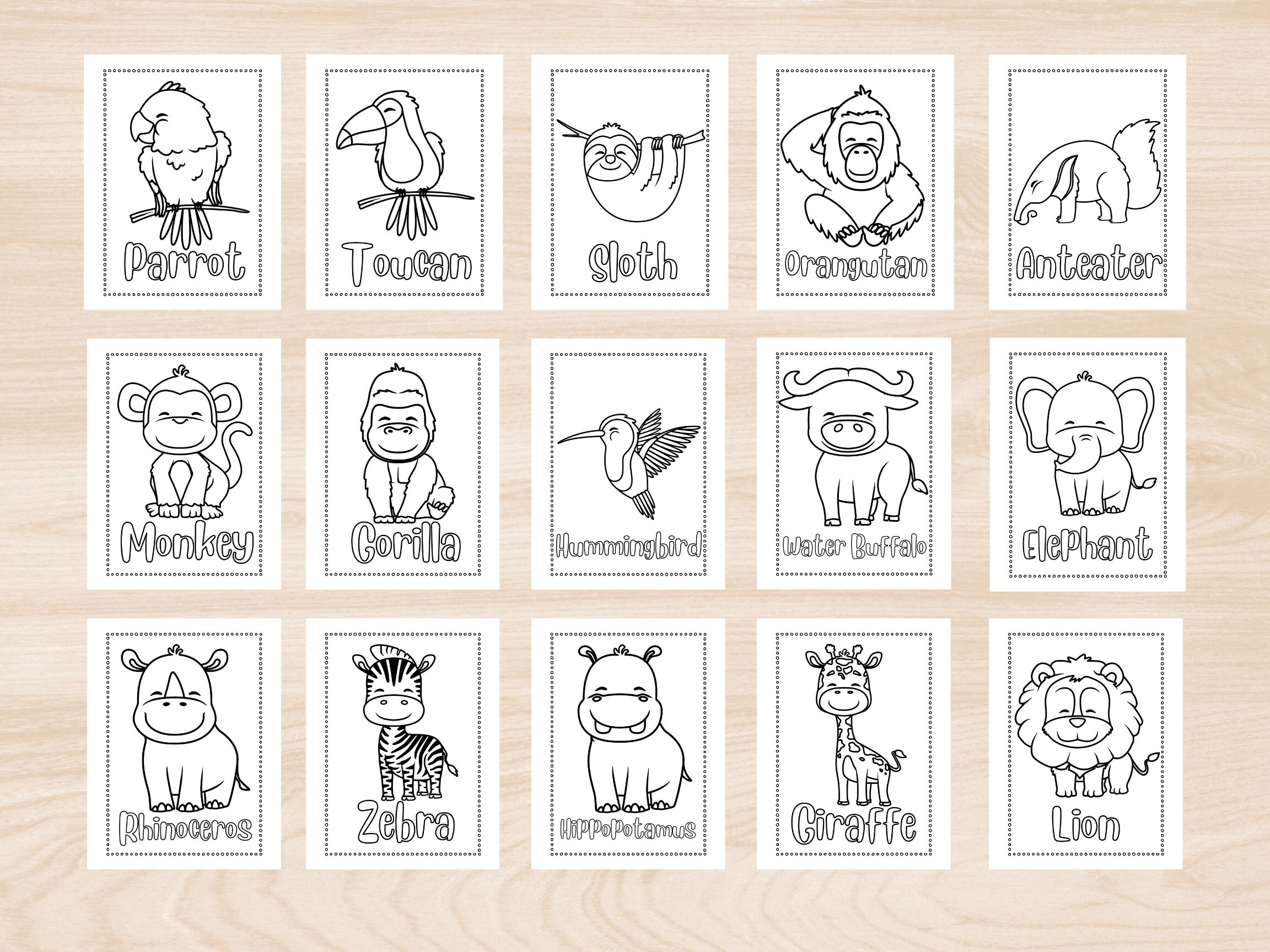 Cute Animal Coloring Page Bundle. Printable Activity for Kids ...