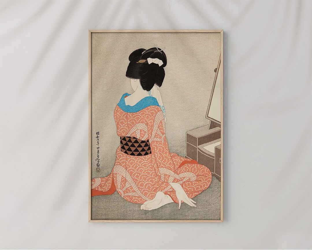 Japanese Woman Poster by Hakuho Hirano #421 Retro Poster, Orange, Blue ...