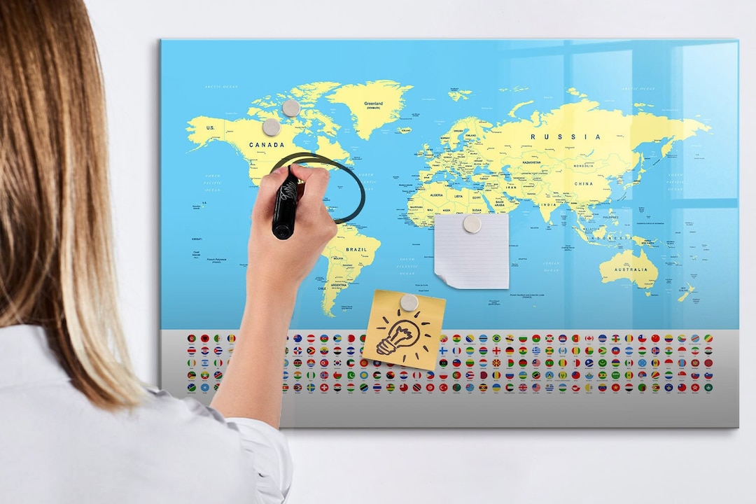 World Map Magnetic Board, Visited Countries Map, Multicolour Places You ...