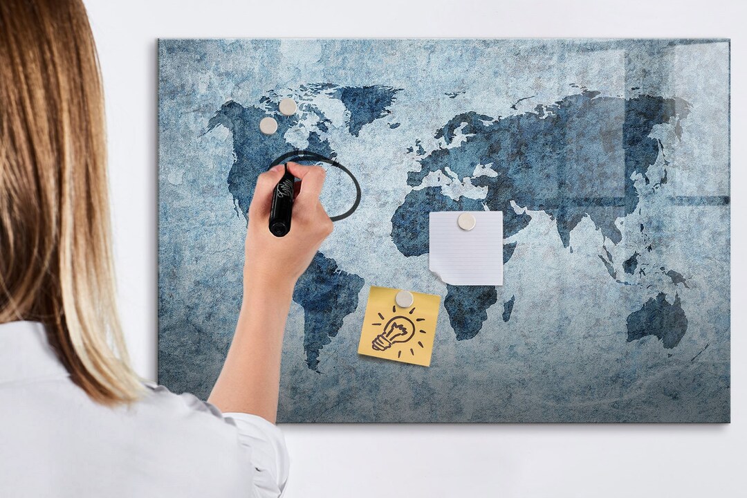 Painted World Map Magnetic Board, Places Visited Map, Blue Places You ...