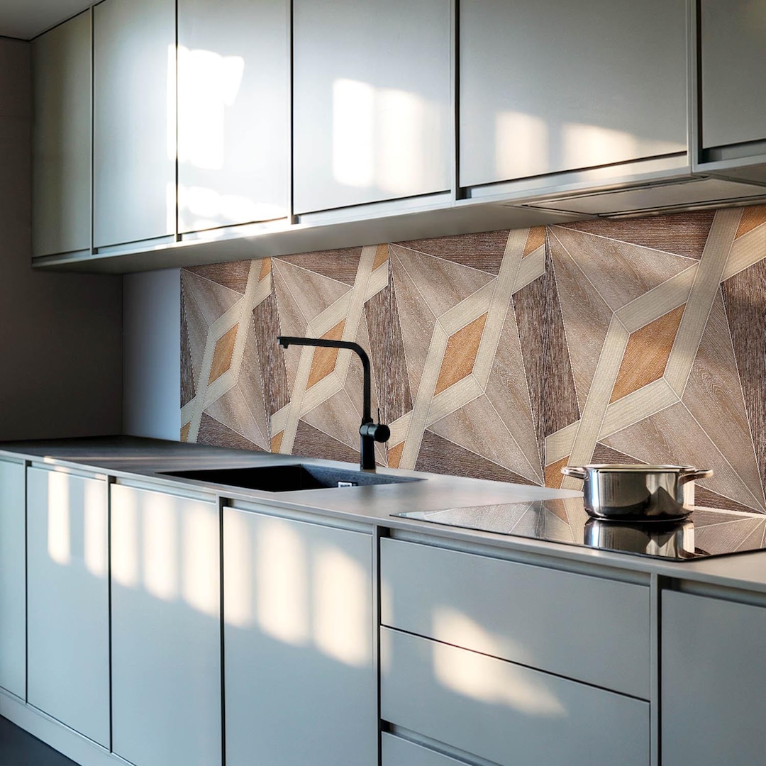 Geometric Wood Panel Stickers, Brown Self Adhesive Panels, Backsplash ...