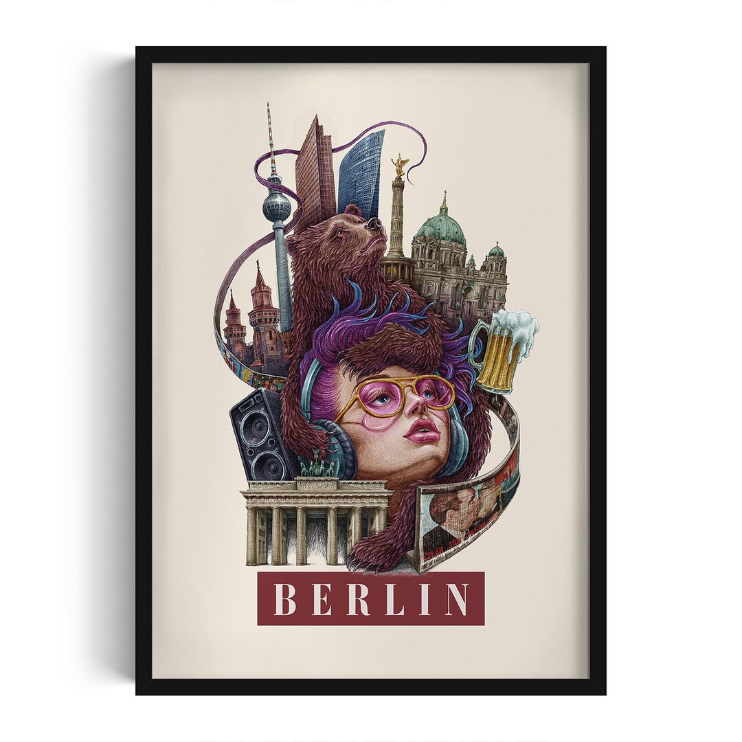 Berlin Illustration in Frame, Berlin City Wall Art, City Art Frame ...