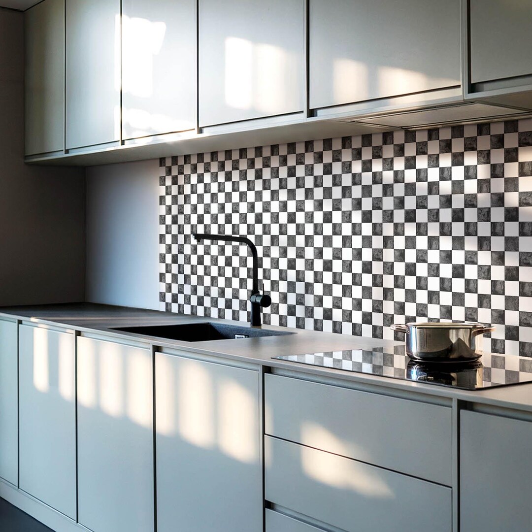 Checkerboard Texture PVC Wall Tiles, Black Tile Stickers, Peel and ...