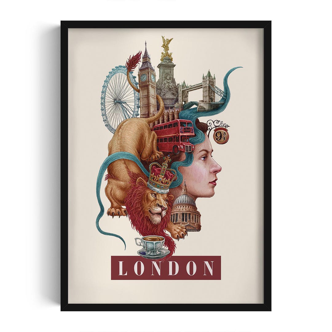 London Illustration in Frame, London City Wall Art, City Art Frame ...