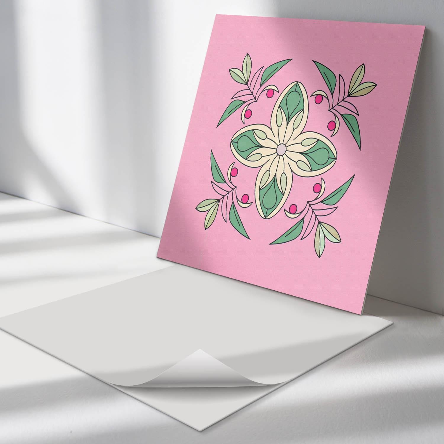 Floral Leaves PVC Wall Tiles, Pink Tile Stickers, Peel and Stick Tiles ...