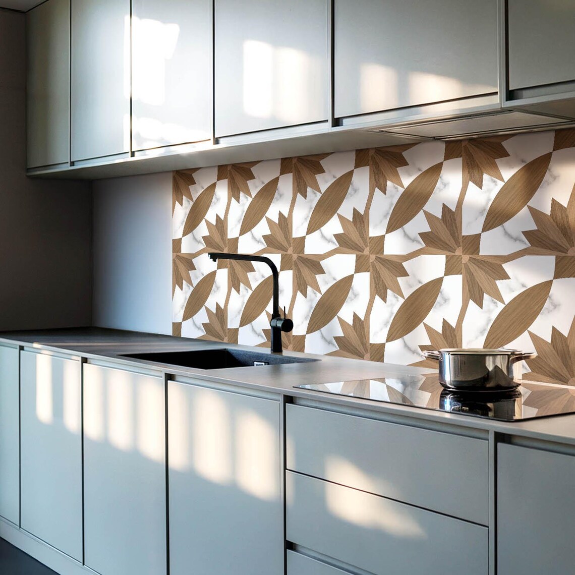Geometric Wood Tile Stickers, Brown Peel and Stick Tiles, Tile Stickers ...