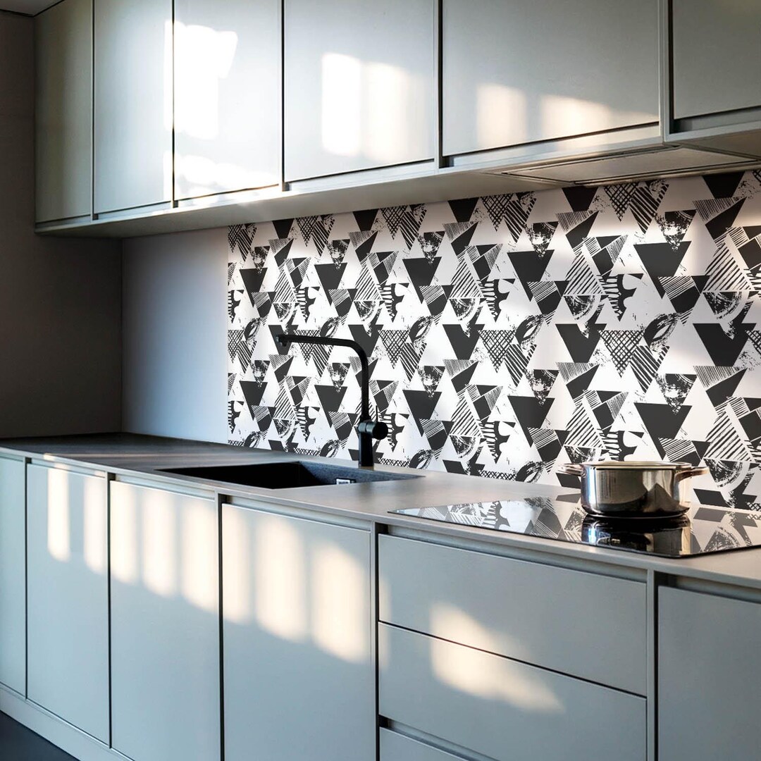 Geometry of Triangles PVC Wall Tiles, Black Tile Stickers, Self ...
