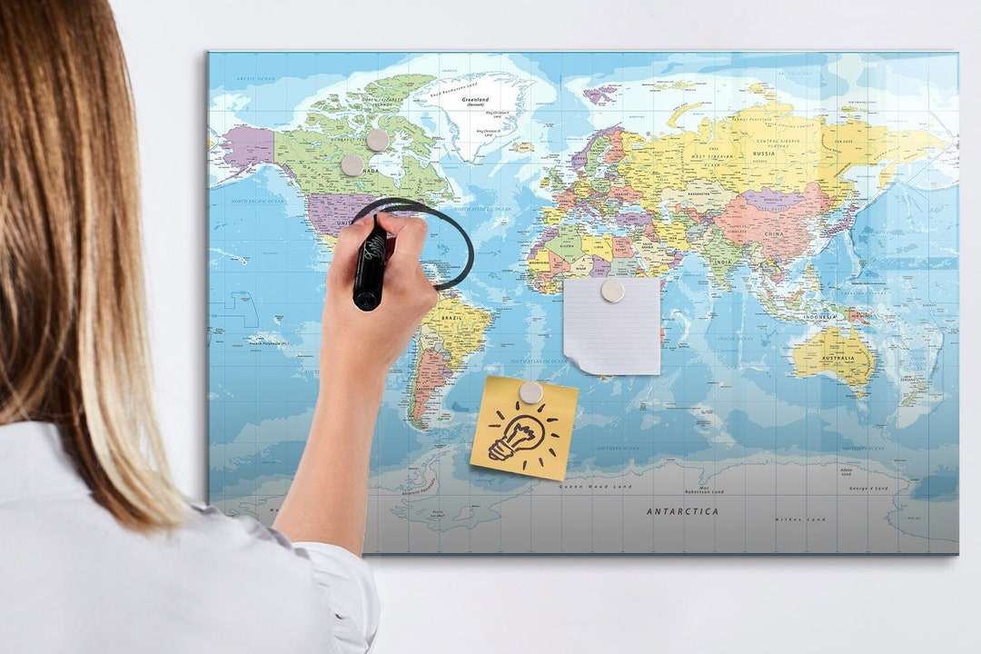 Political Map of the World Magnetic Board, Travel Tracker, Multicolour ...