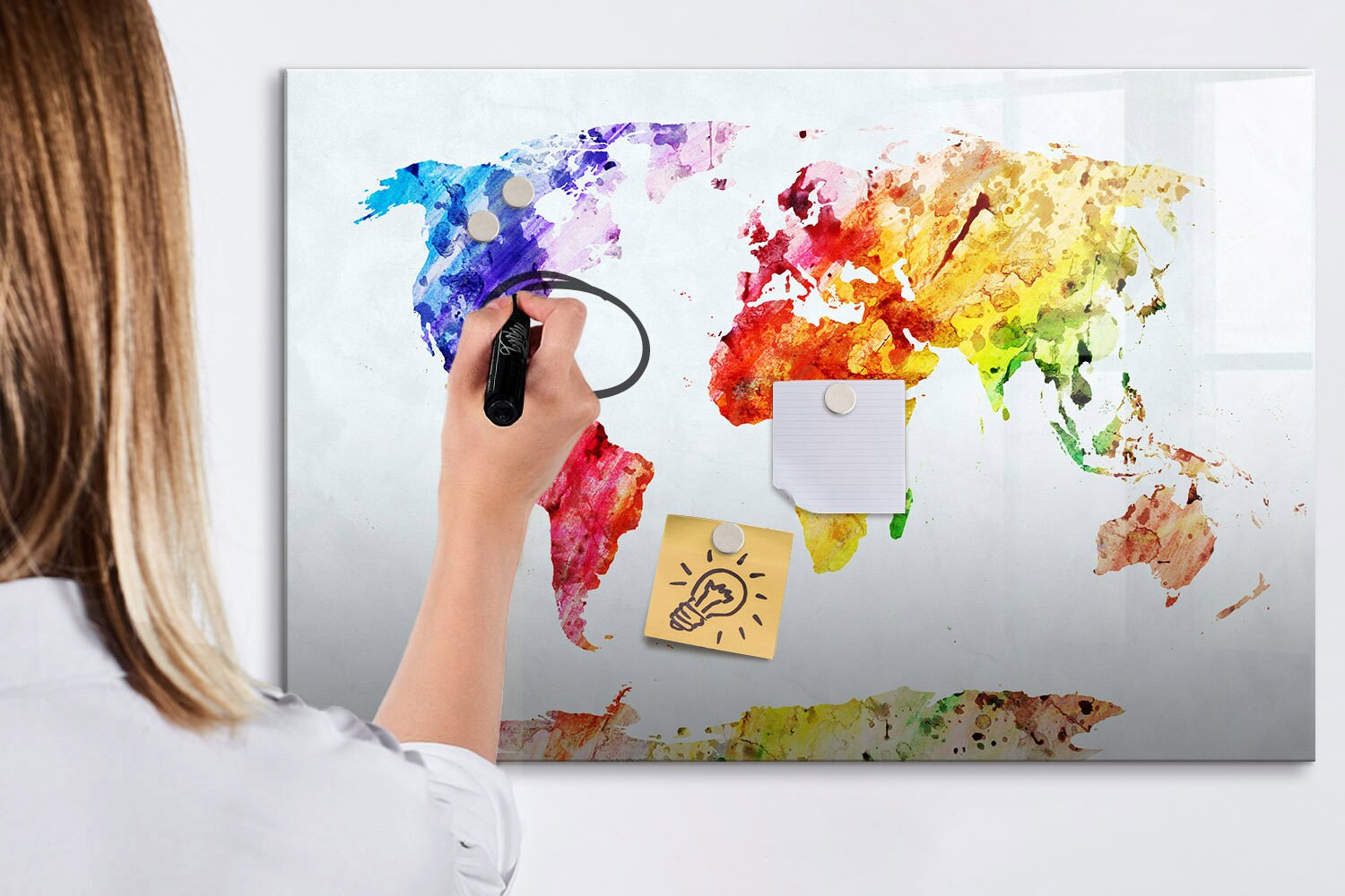 Watercolor World Map Magnetic Board, Places Visited Map, Multicolour ...
